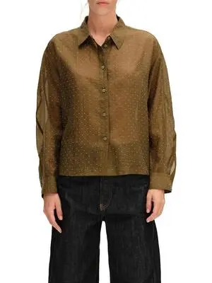 Bimba Y Lola Boxy Rhinestone Shirt Khaki