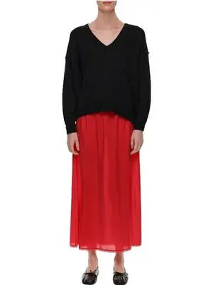 Bimba Y Lola Washed Silk A-line Midi Skirt Red