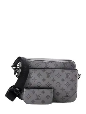 LOUIS VUITTON Trio Messenger Bag Monogram Shadow Leather Crossbody Bag Grey