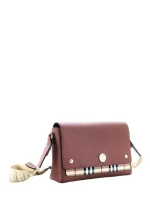 Burberry Note Leather With Vintage Check Canvas Medium Crossbody Bag Brown
