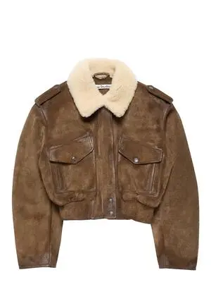 Acne Studios Jacket Suede Bomber Shearling Collar Camel