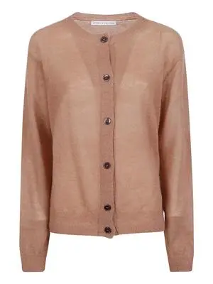 Studio Nicholson Studio Nicholson Crew Neck Mini Cardigan In Camel Mohair Blend Camel