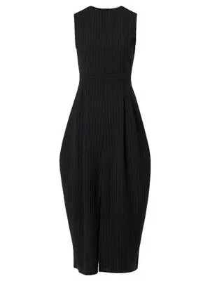 AKRIS Pinstriped Virgin Wool Crepe Bubble Midi Dress