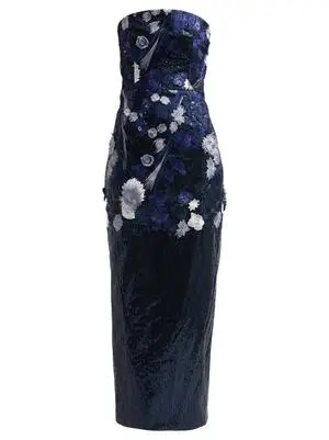 MILLY Orion Embellished Strapless Column Gown Navy Multi