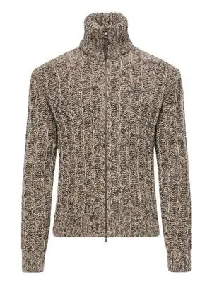 MONCLER Wool Blend Bouclé Zip-Up Cardigan
