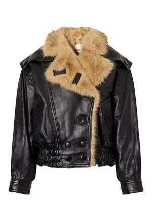 Isabel Marant Étoile Double-breasted Shearling-trimmed Leather Jacket Black