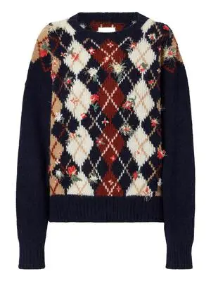 Khaite Checked Embroidered Sweater - Blue