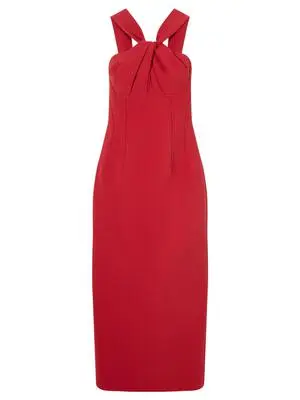 EMILIA WICKSTEAD Open-back Twisted Darted Birdseye Halterneck Midi Dress