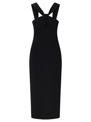 EMILIA WICKSTEAD Open-back Twisted Darted Birdseye Halterneck Midi Dress