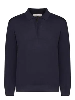 Canali Canali Half Zip Polo Knitted Sweater Blue