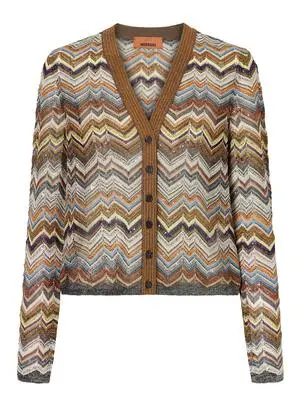 MISSONI Striped Metallic Crochet-knit Cardigan