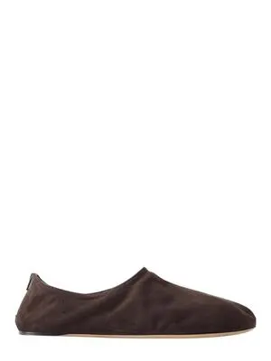 THE ROW Stellene Moka Goat Suede Slippers Black