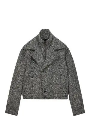 Emporio Armani Funnel Neck Wool Jacket - Black