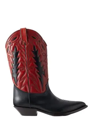 PACO RABANNE Embroidered Two-tone Leather Knee Boots