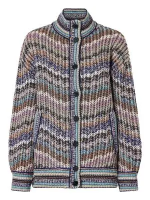 MISSONI Striped Metallic Crochet-knit Cardigan