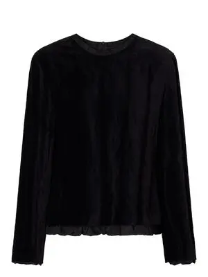 COLLEEN ALLEN Layered Textured Cotton-blend Velvet Top - Black