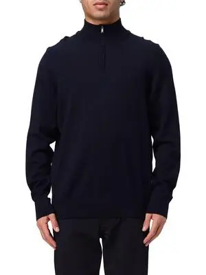 BOSS Virgin Wool High Neck Jumper With Half-zip Closure Blue