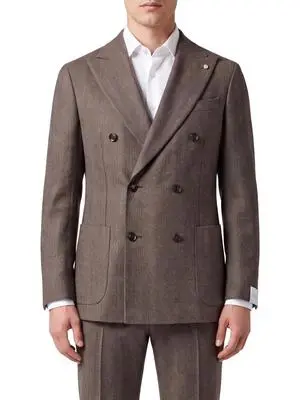 LUIGI BIANCHI Double-breasted Blazer With Peak Lapels In Wool, Silk And Linen Blend