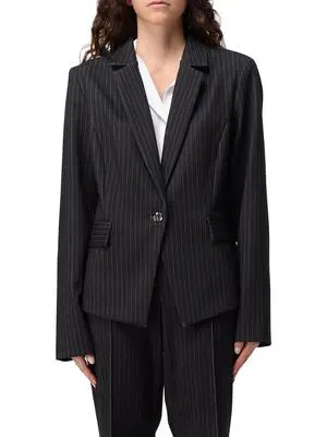 JOSEPH RIBKOFF Cropped Single-breasted Pinstripe Blazer With Padded Shoulders