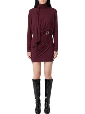 BLUMARINE Draped Sheath Mini Dress In Stretch Viscose With A Scarf Collar