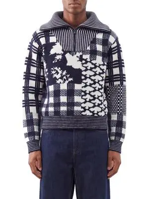 LOEWE Abstract Pattern Wool Half-zip Jumper With Ribbed Hems