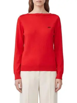 Loewe Slim Fit Merino Wool Boat Neck Jumper With Contrast Logo Red