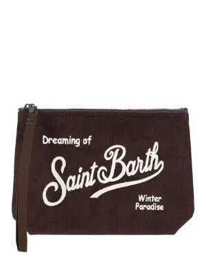 MC2 SAINT BARTH Aline Corduroy Mini Handbag With Embroidered Logo Brown