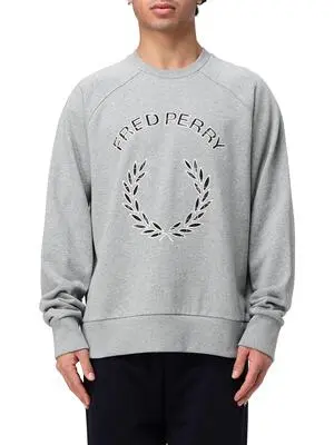 Fred Perry Cotton Crewneck Sweatshirt With Contrasting Logo And Dropped Shoulders Grey