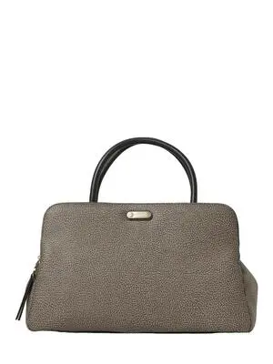 Borbonese Urban Mini Two-tone Handbag With Double Handle And Shoulder Strap Mud