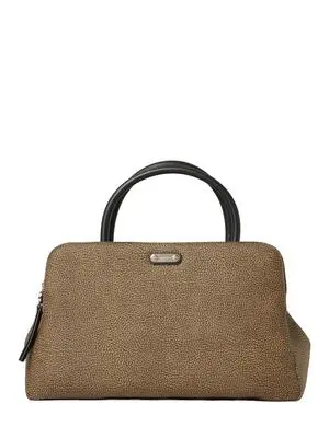 Borbonese Urban Mini Two-tone Handbag With Double Handle And Shoulder Strap White
