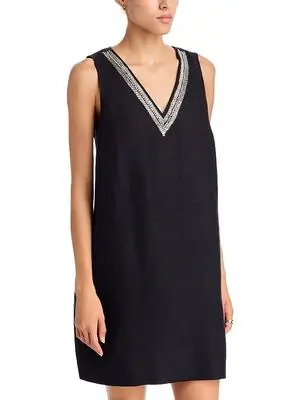 TOMMY BAHAMA Two Palms Beaded Linen V Neck Dress