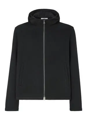FENDI Fendi Wool & Silk Zucca-Lined Hooded Jacket With Double-Slider Zip