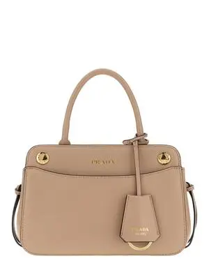 Prada Prada Women Beige Leather Mini Prada Carry Handbag Brown