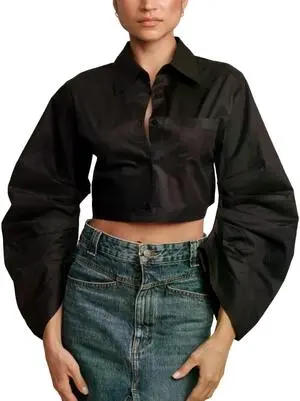 HEVRON Raquel Gathered-sleeve Cropped Shirt