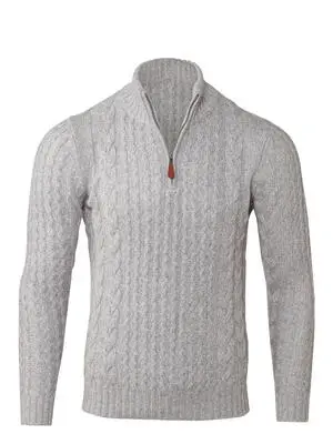 Kinross Cashmere Luxe Cable Qtr Zip Mock Granite