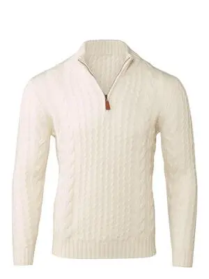 Kinross Cashmere Luxe Cable Qtr Zip Mock Ivory