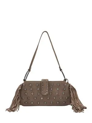 MANGO Fringed Leather Shoulder Bag