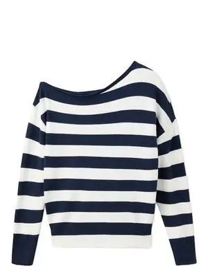 MANGO Asymmetrical Neckline Striped Sweater