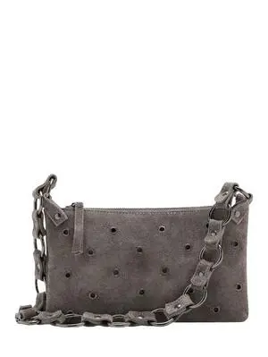 MANGO Leather Eyelets Shoulder Bag