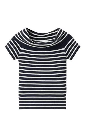 MANGO Striped Boat Neck Knit Top