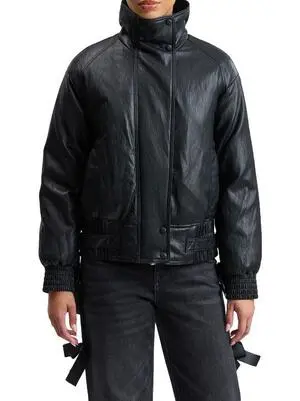 Avec Les Filles Padded Faux Leather Aviator Jacket Black