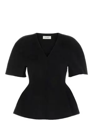 LISA YANG V-neck Peplum Top - Black