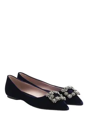 ROGER VIVIER Flower Strass Velvet Ballet Flats Blue