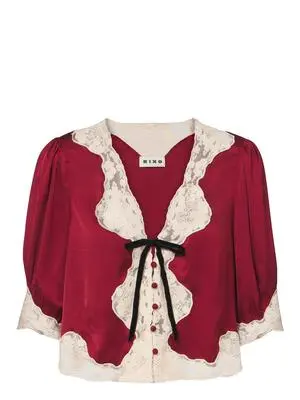 Rixo Ursula Lace-trimmed Satin Blouse Red