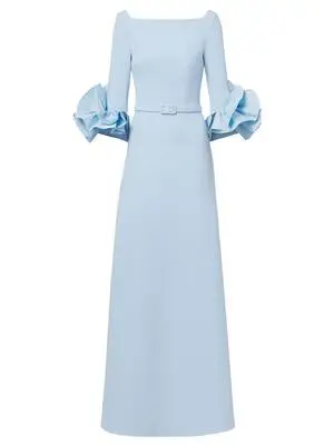 Safiyaa Belisa Belted Ruffled Crêpe Gown Blue