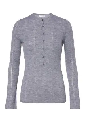 Gabriela Hearst Olea Pointelle Wool Henley Shirt Grey