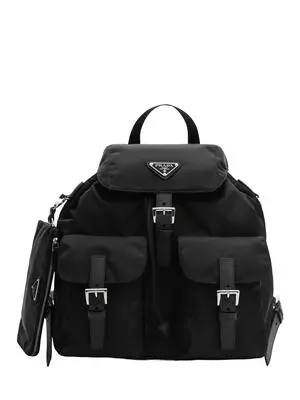 Prada Re-nylon And Saffiano Backpack With Pouch - Black
