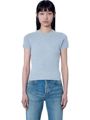 Saint Laurent Saint Laurent Women Cassandre Fitted T-Shirt Gray