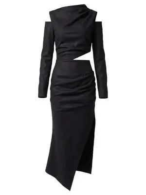 AVENUE N°29 Cut-out Asymmetric Wool Midi Dress -
