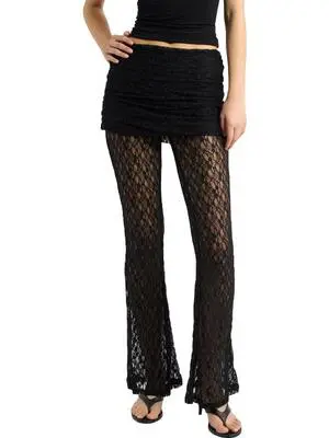 HELLO MOLLY Lace Charm Ruched Waist Flare Leg Pants